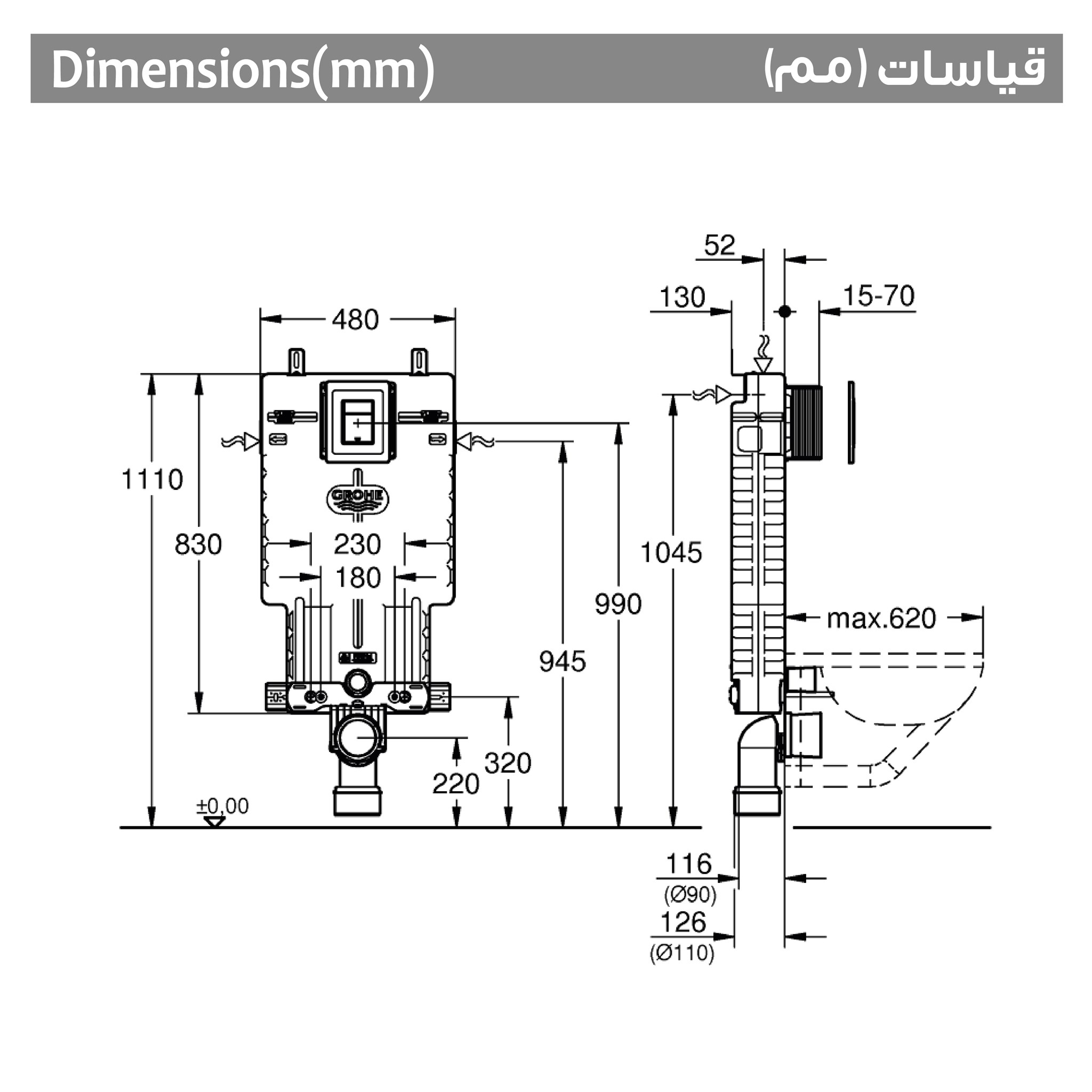 GROHE UNISET 2-IN-1 SET FOR WC with flush plate| Kharma