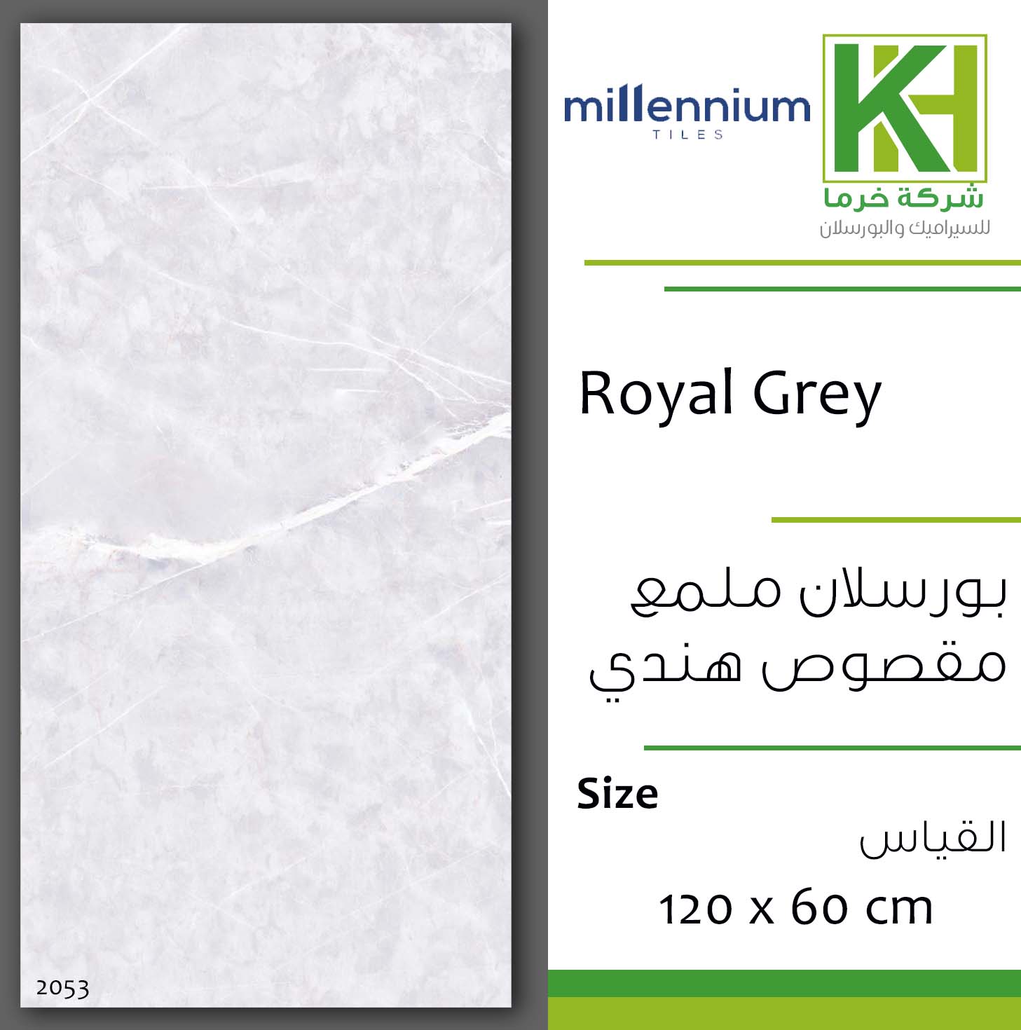Indian porcelain glossy tile 60x120cm Royal Grey| Kharma store